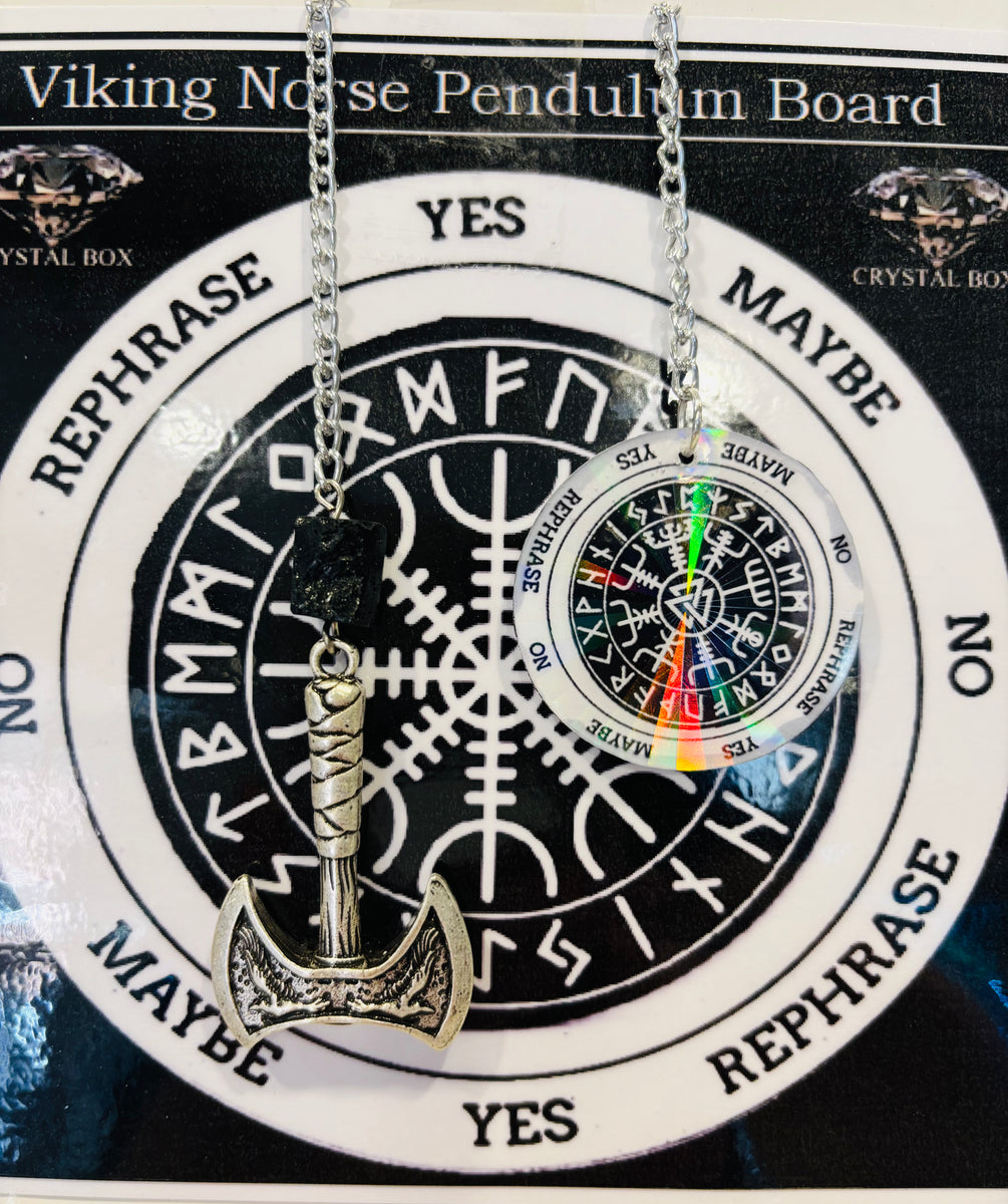 Viking Pendulum Board with Axe and Tourmaline 1 – Crystal Box