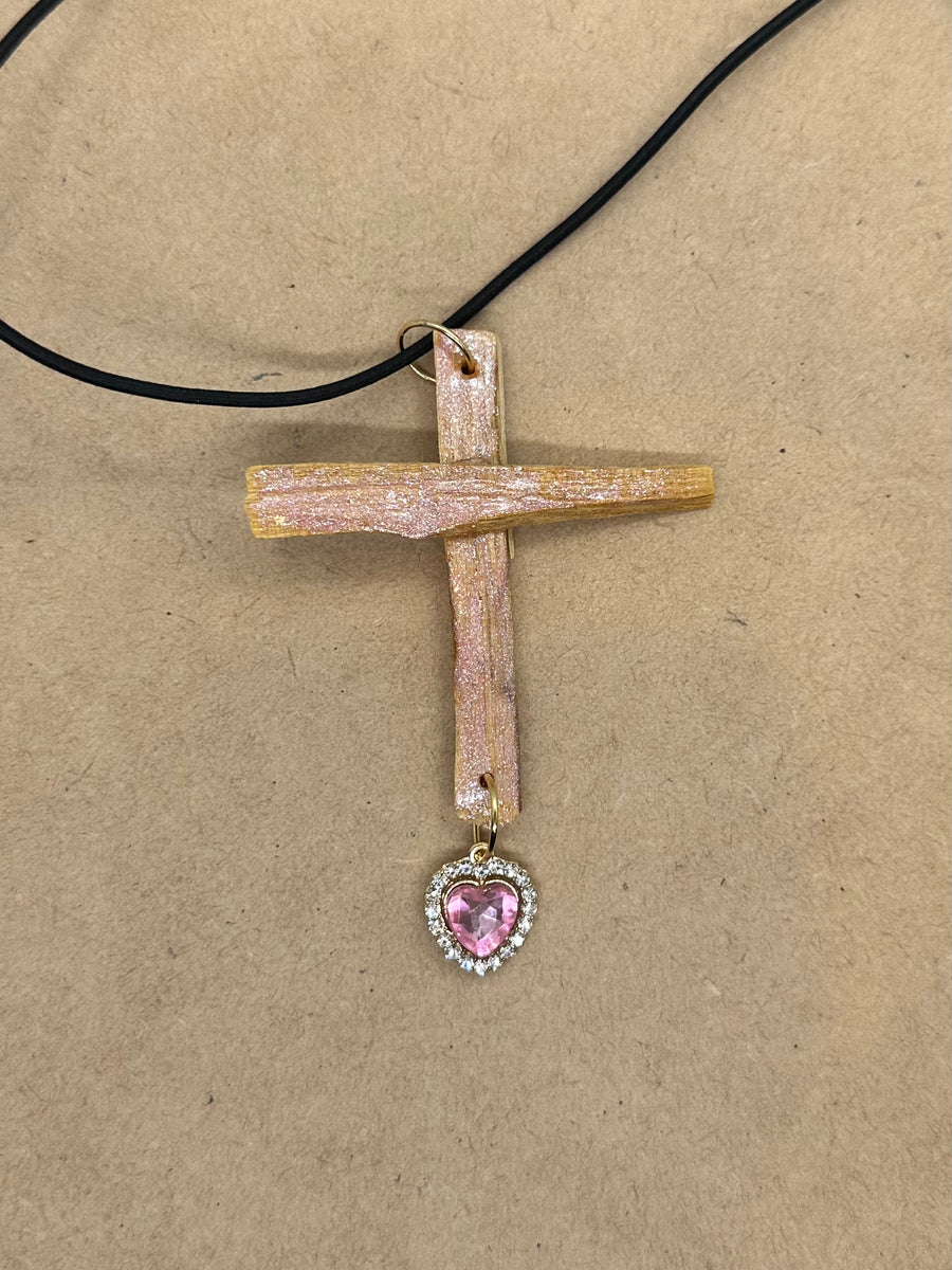 Palo Santo Crucifix Protection Necklace with Heart Charm – Crystal Box ...