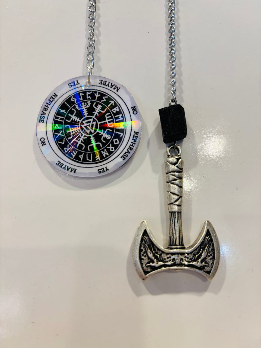 Viking Pendulum Board with Axe and Tourmaline 1 – Crystal Box