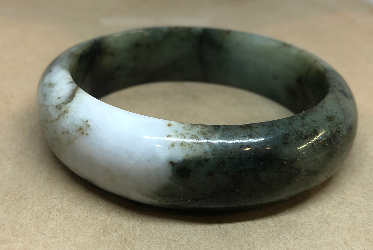 Unique One-Off Green Jade Crystal Bangle with White Jade Inclusion ...