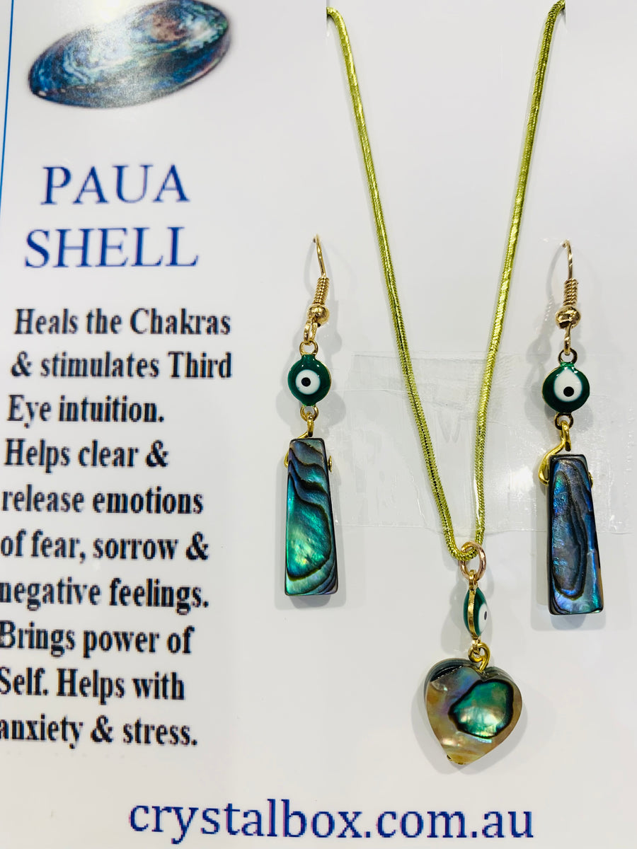 Paua Shell Necklace & Earrings Set – Crystal Box